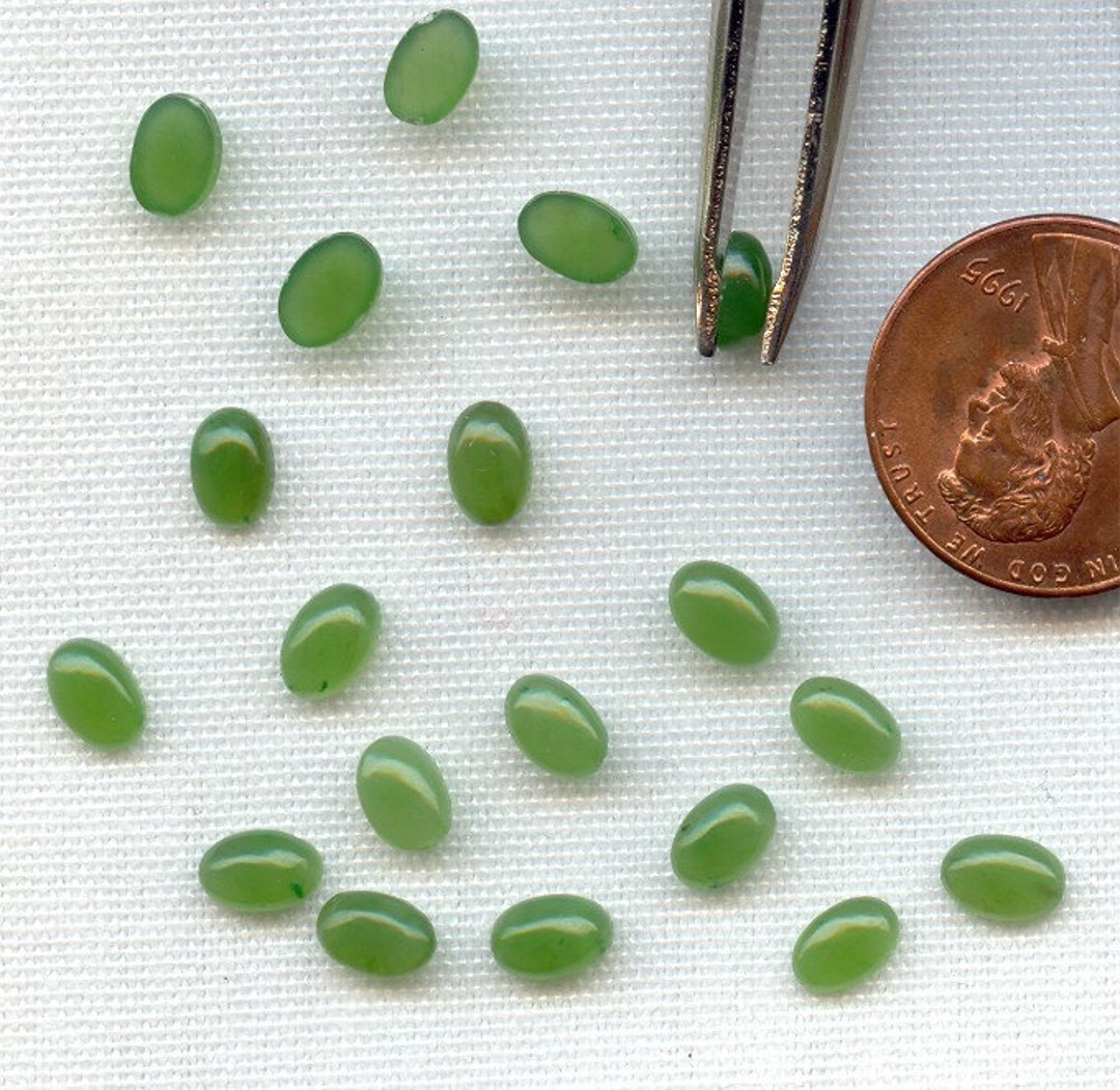 6 Vintage Taiwan Genuine Nephrite Jade 6x4mm. Oval Semi Precious ...