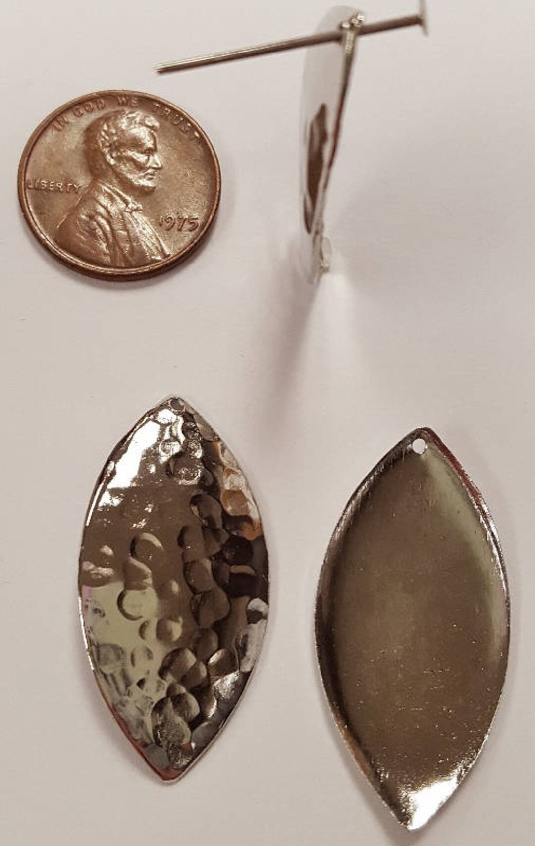 6 Vintage Silver Hammered Deco Navette 33x17mm. Metal Finding Pendants ...