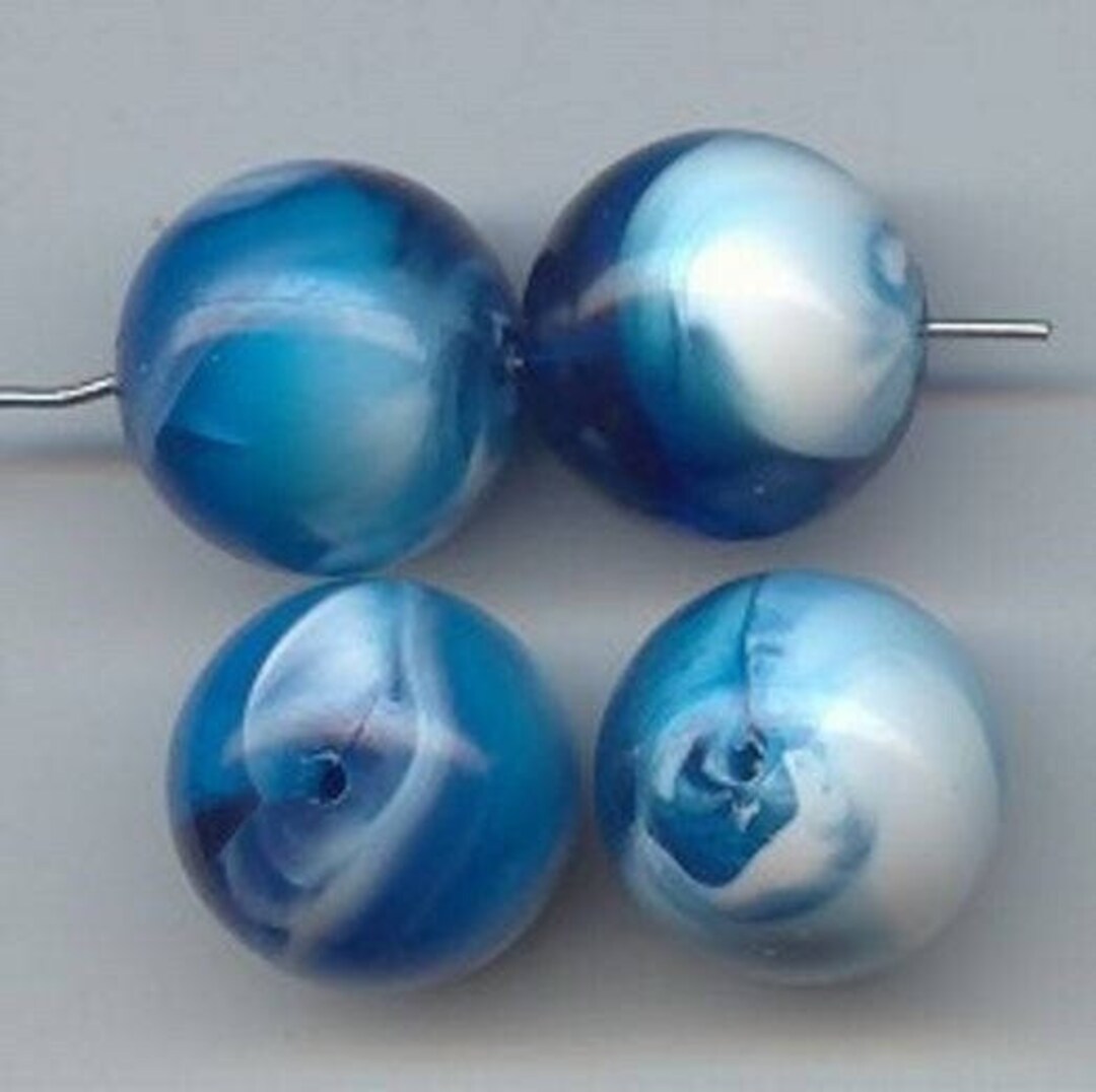 12 Vintage Blue Marble Acrylic 16mm. Smooth Round Beads 6758 - Etsy