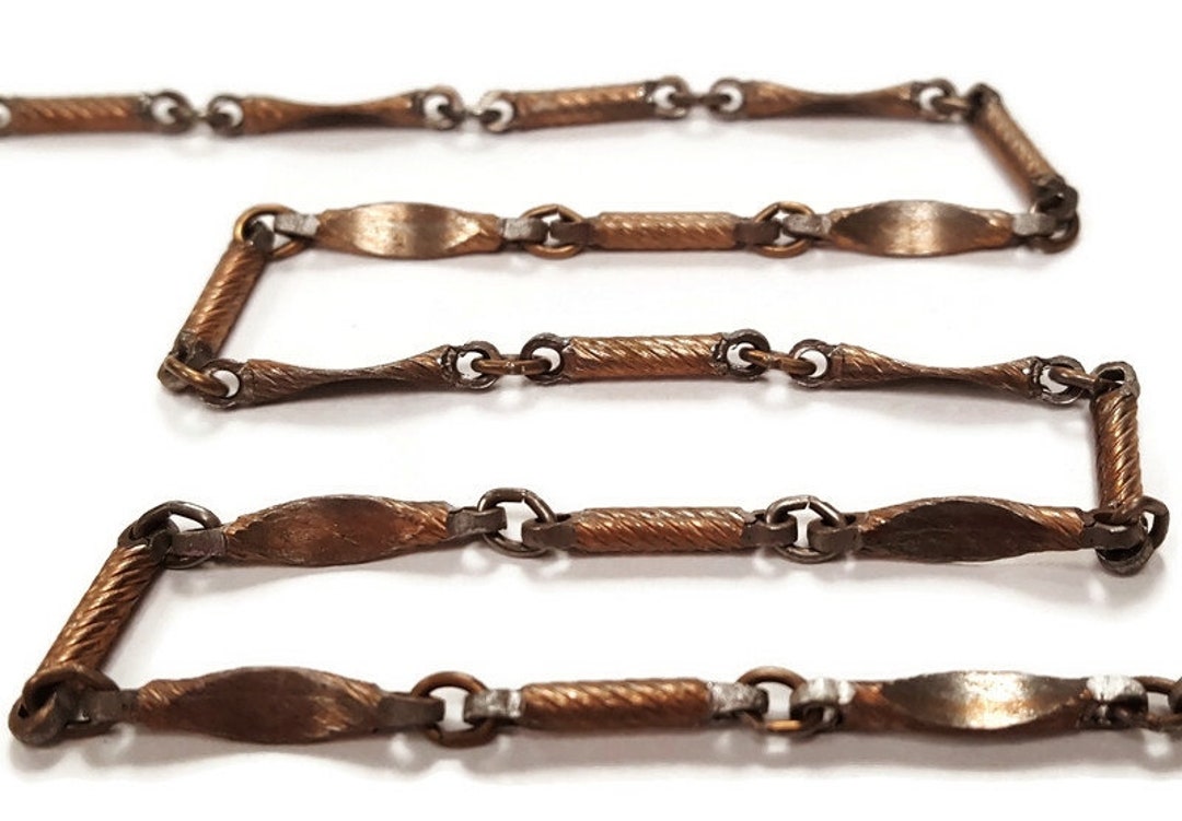 3 Feet Vintage Steel Etched Bar & Dapped Bar Open Link Fancy Chain ...