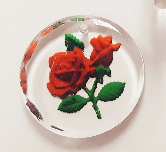 Vintage Crystal Glass Red Roses Flowers 25mm. Reverse Intaglio - Etsy