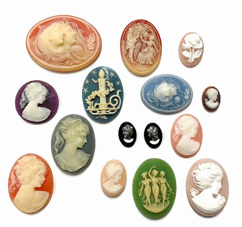15 Vintage Cameos Assorted Resin Acrylic Cameo Lot DIY - Etsy