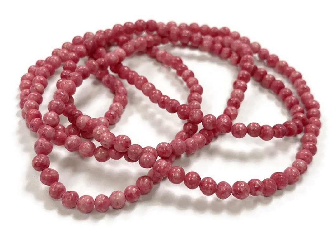 200+ Vintage Genuine Fossil Crimson Red 4mm. Gemstone Round Beads (36 ...