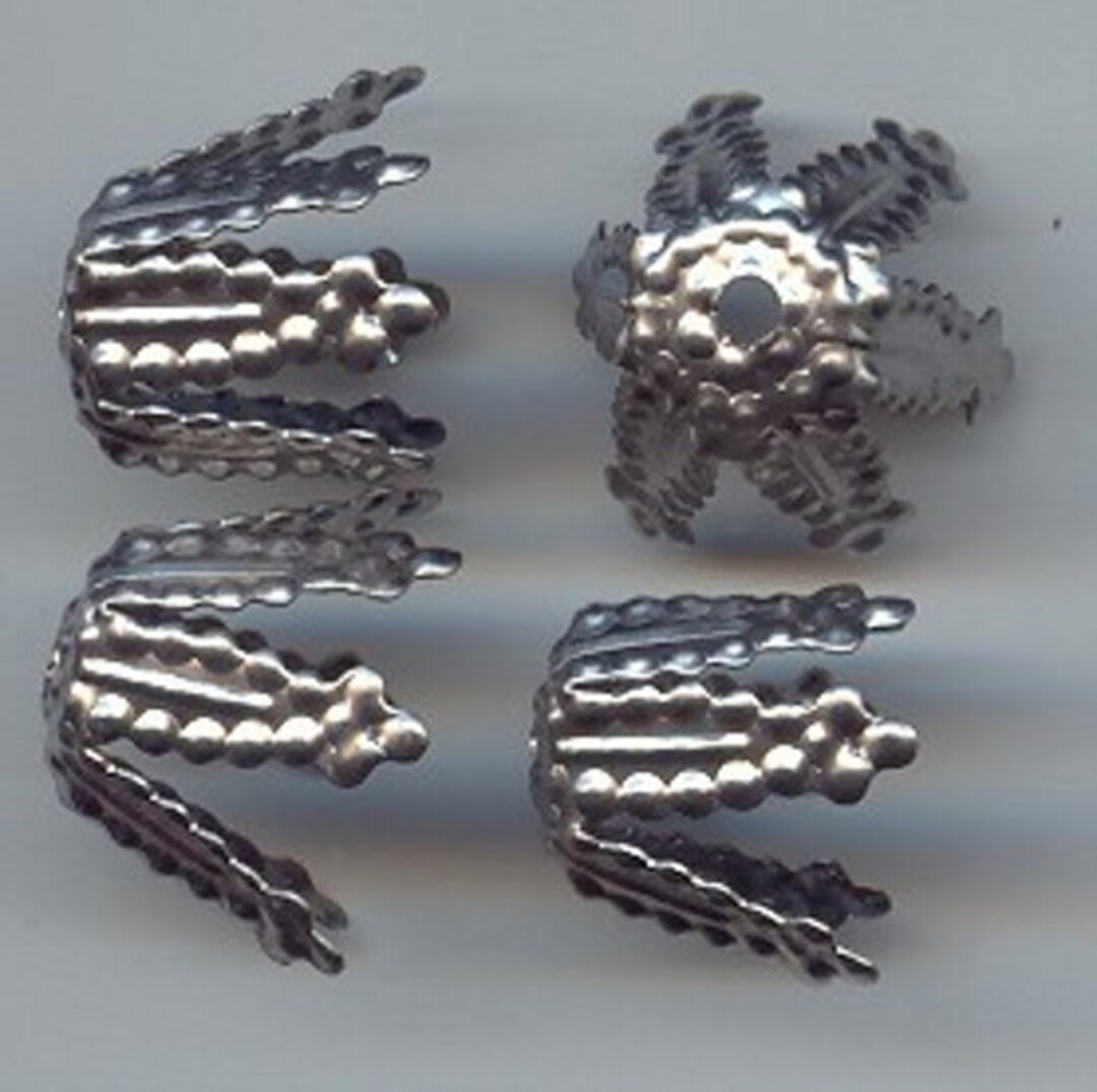 12 Vintage Steel Silver Dimpled Thimble Crown Fancy Bead Caps - DIY ...