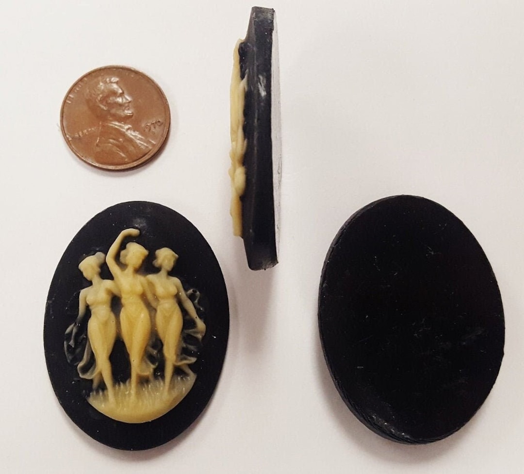 3 Vintage Dancing 3 Ladies Muses Graces 40x30mm. Oval Jet Black Resin ...
