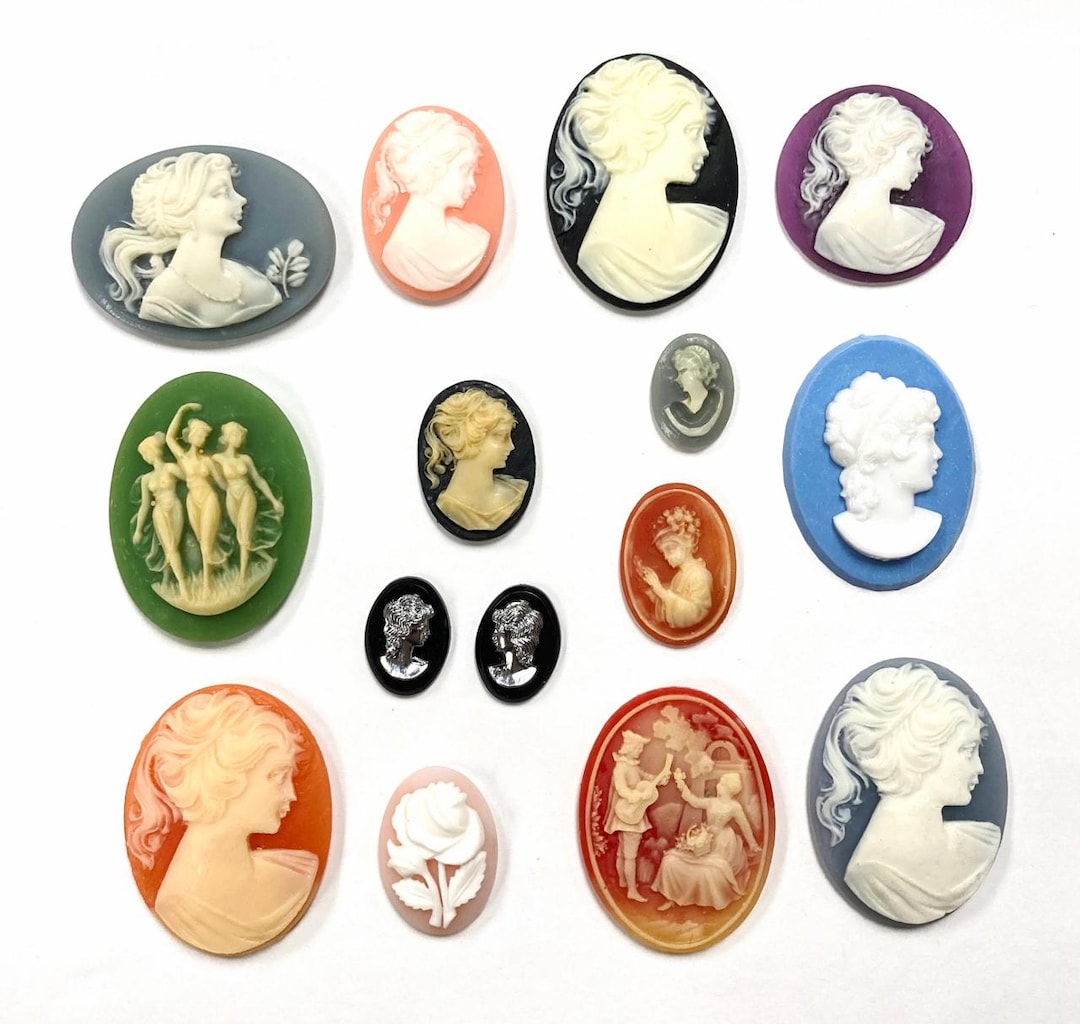 15 Vintage Cameos - Assorted Resin Acrylic Cameo Lot - DIY Jewelry ...