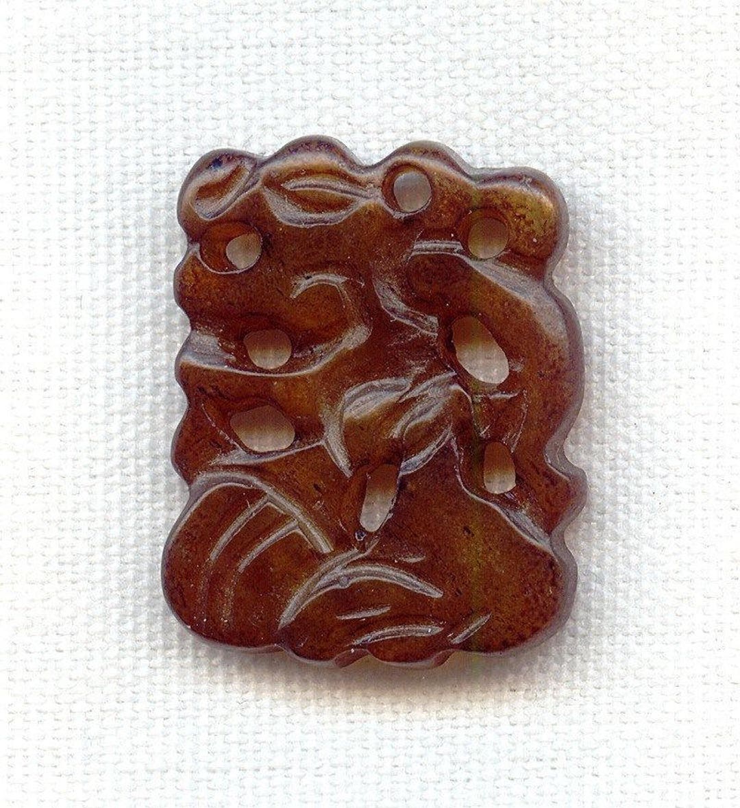 Genuine Dark Brown Jadeite Chinese Jade 23x18mm. Floral Rectangle ...