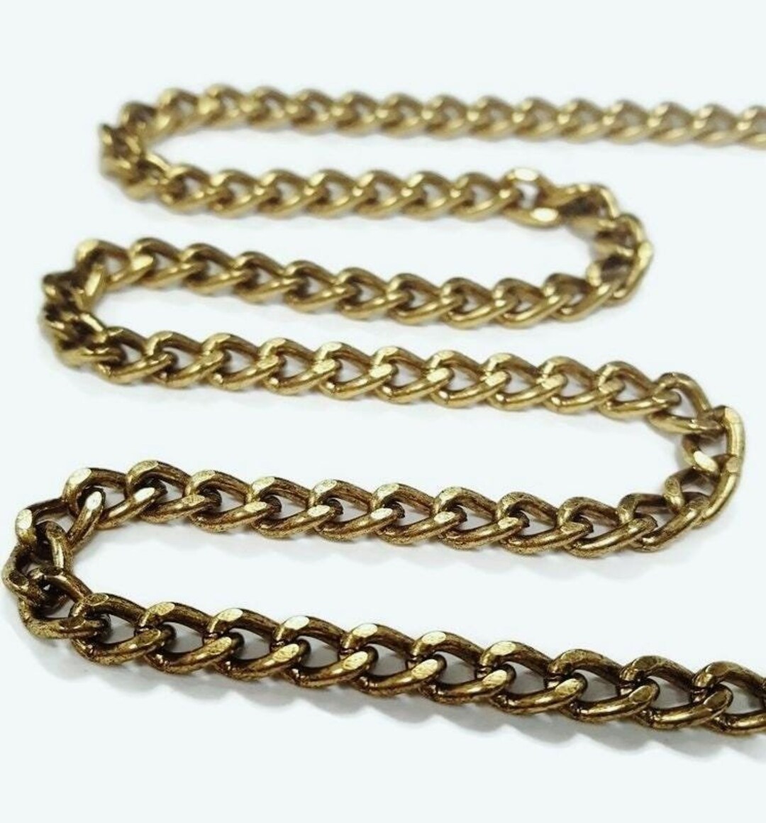 3 Feet Vintage Antique Gold-plated Steel 4.75mm. Filed Curb Chain ...