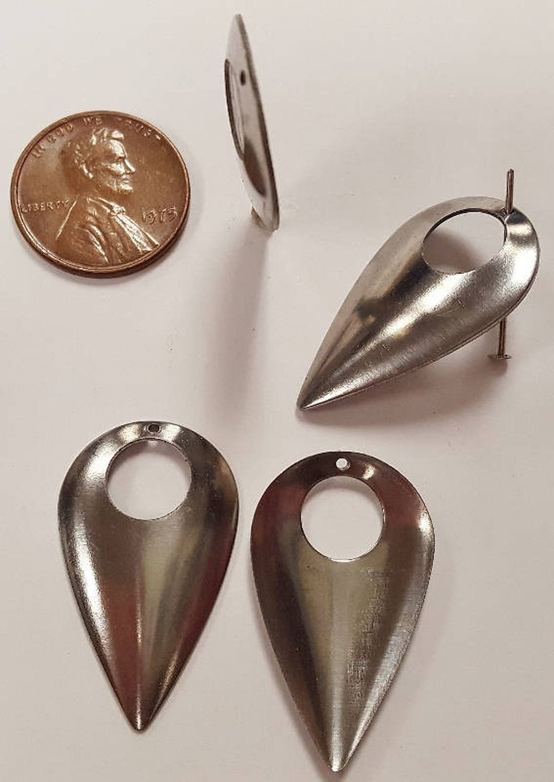 12 Vintage Steel Reverse Teardrop 30mm. Silver Stamping Finding ...