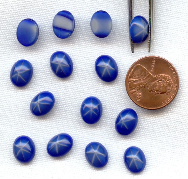 12 Vintage Glass Blue Star Sapphire 10x8mm. Oval Cabochons | Etsy