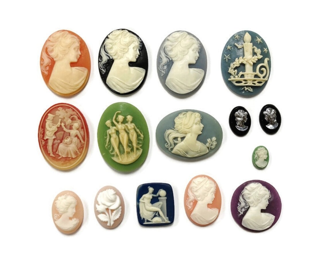 15 Vintage Cameos Assorted Resin Acrylic Cameo Lot DIY Jewelry Making ...