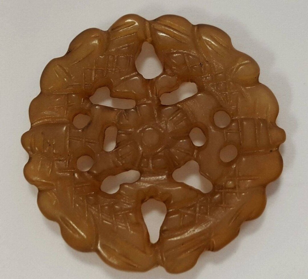 Genuine Light Brown Jadeite Chinese Jade 32mm Carved Flower of Life ...