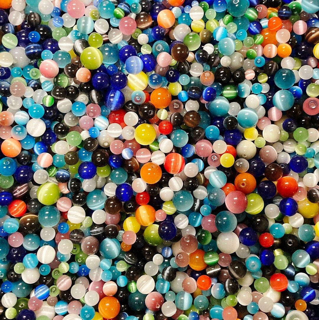 1/4 Pound (100+ Pieces) Cat's Eye Fiber Optic Glass Mixed Color & Size ...