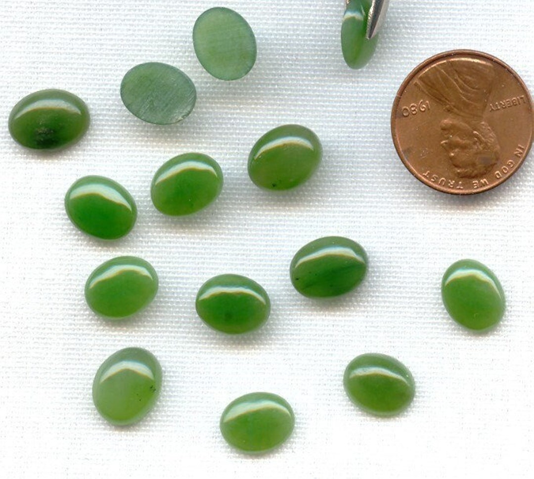 3 Vintage Taiwan Genuine Nephrite Jade 10x8mm. Oval Semi Precious ...