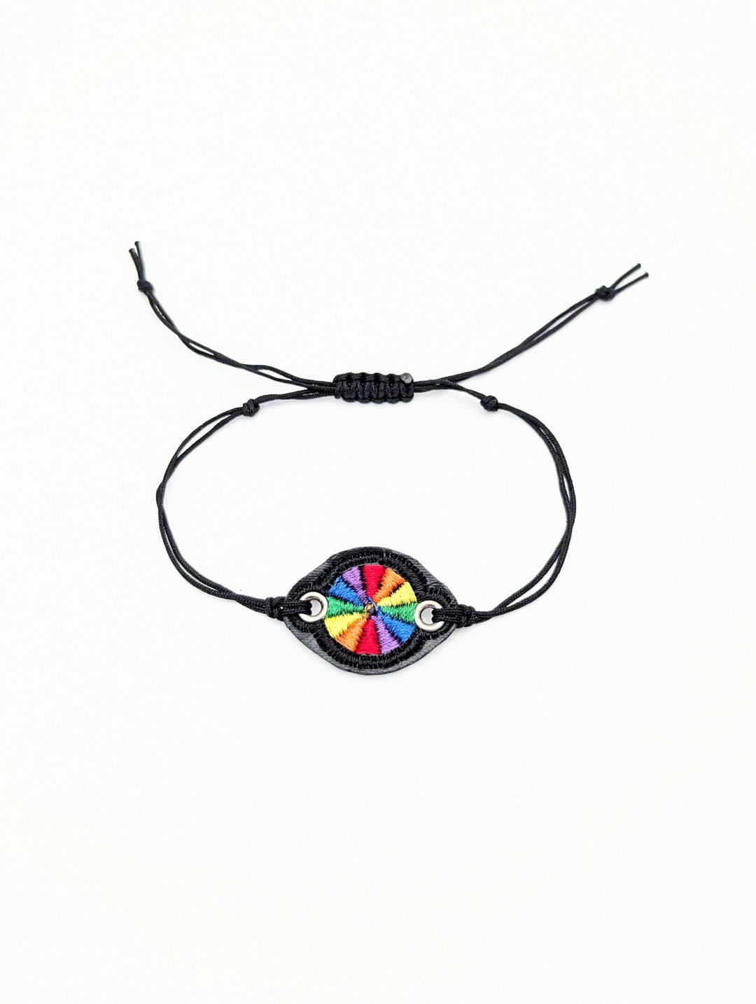 Pinwheel Pride Charm Bracelet, Rainbow Embroidery on Black Fused ...
