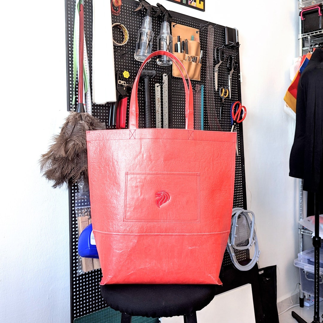Red Upcycled Shoulder Tote, Fused Plastic Designer Work Bag, Singapore ...