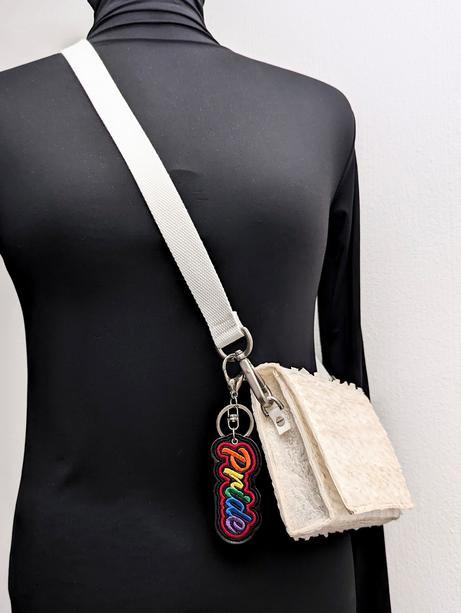 Pride Lettering Keychain, Rainbow Embroidery on Black Fused Plastic ...