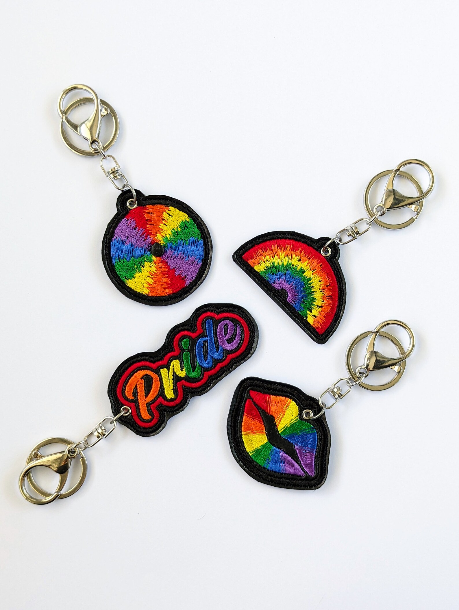 Pride Lettering Keychain, Rainbow Embroidery on Black Fused Plastic ...
