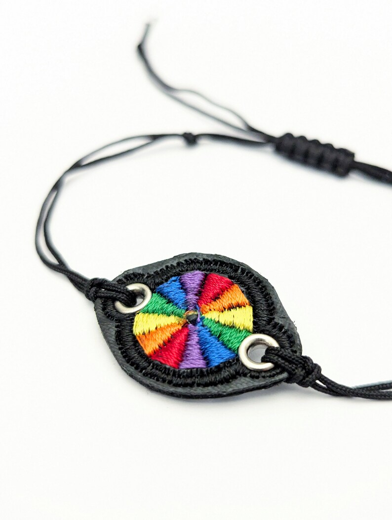 Pinwheel Pride Charm Bracelet, Rainbow Embroidery on Black Fused ...