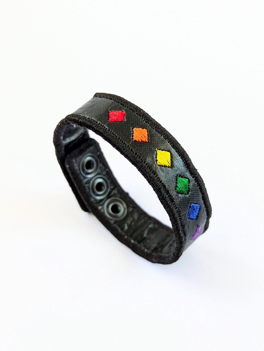 Diamond Squares Pride Strap Bracelet, Personalized Initials Embroidery ...
