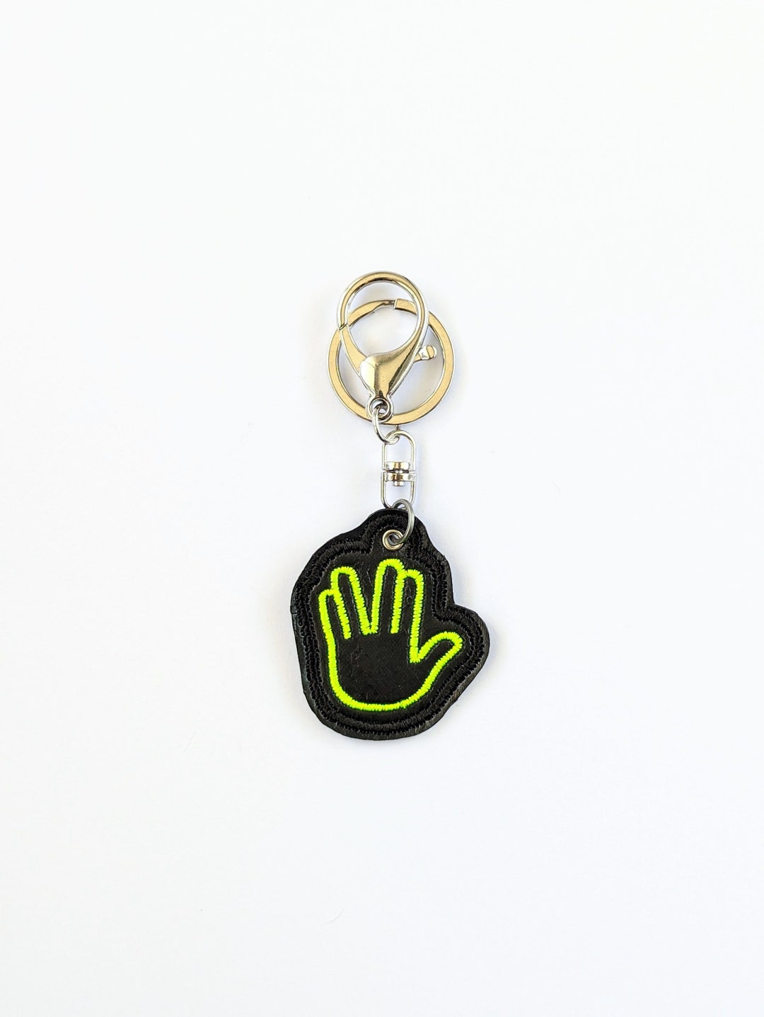Vulcan Salute Neon Yellow Embroidery Keychain, Black Fused Plastic ...
