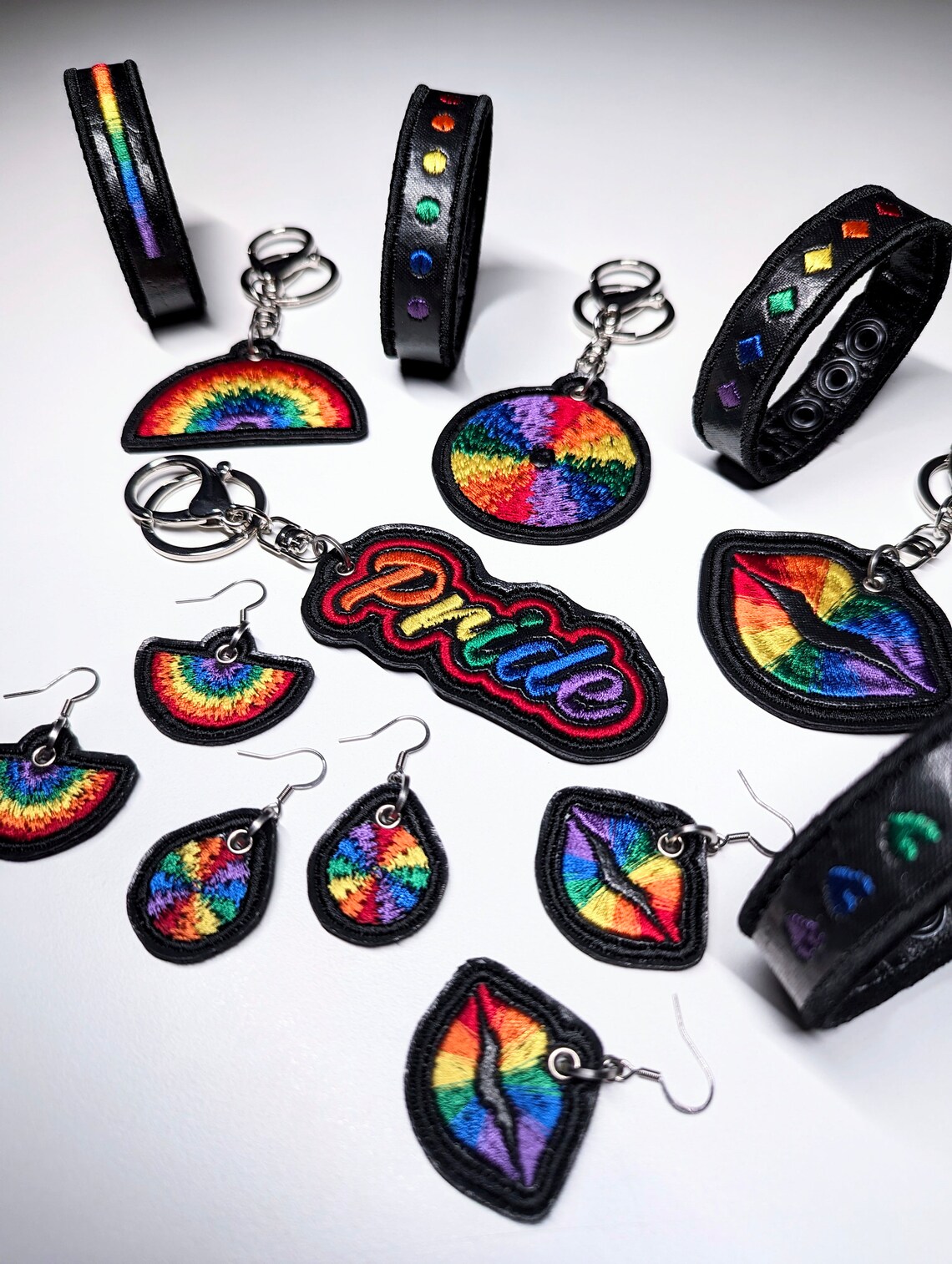 Pride Lettering Keychain, Rainbow Embroidery on Black Fused Plastic ...