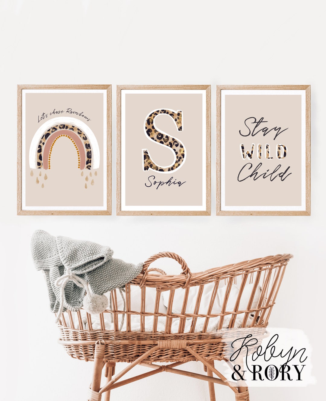 Leopard Print , Rainbow Personalised Art Set,nursery, Crèche, Kids Wall ...