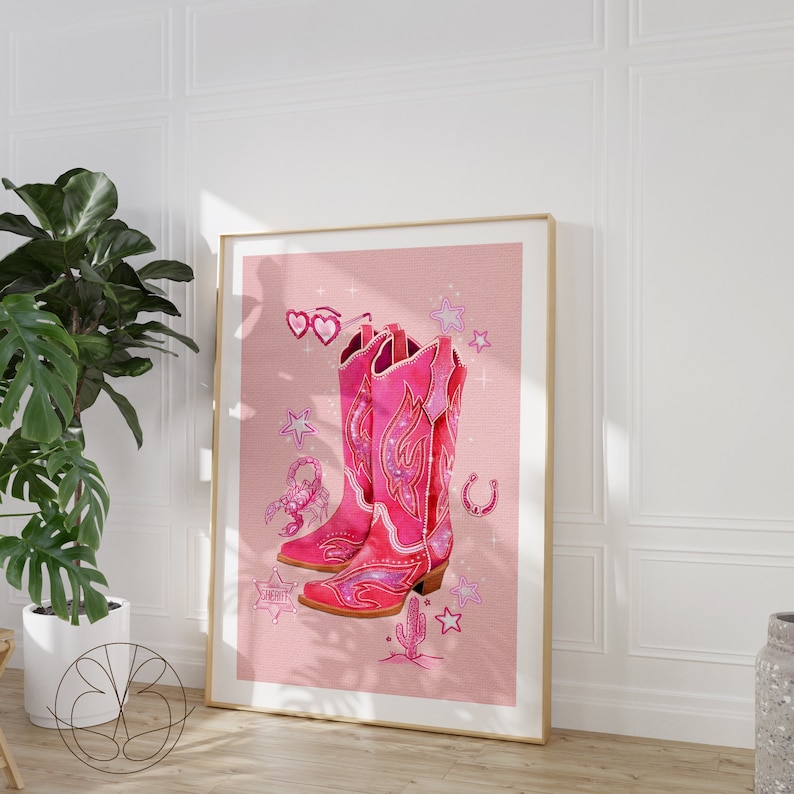 Disco Cowgirl , Personalised Name Set or 3 Prints, Pink , Cowboy Boots ...