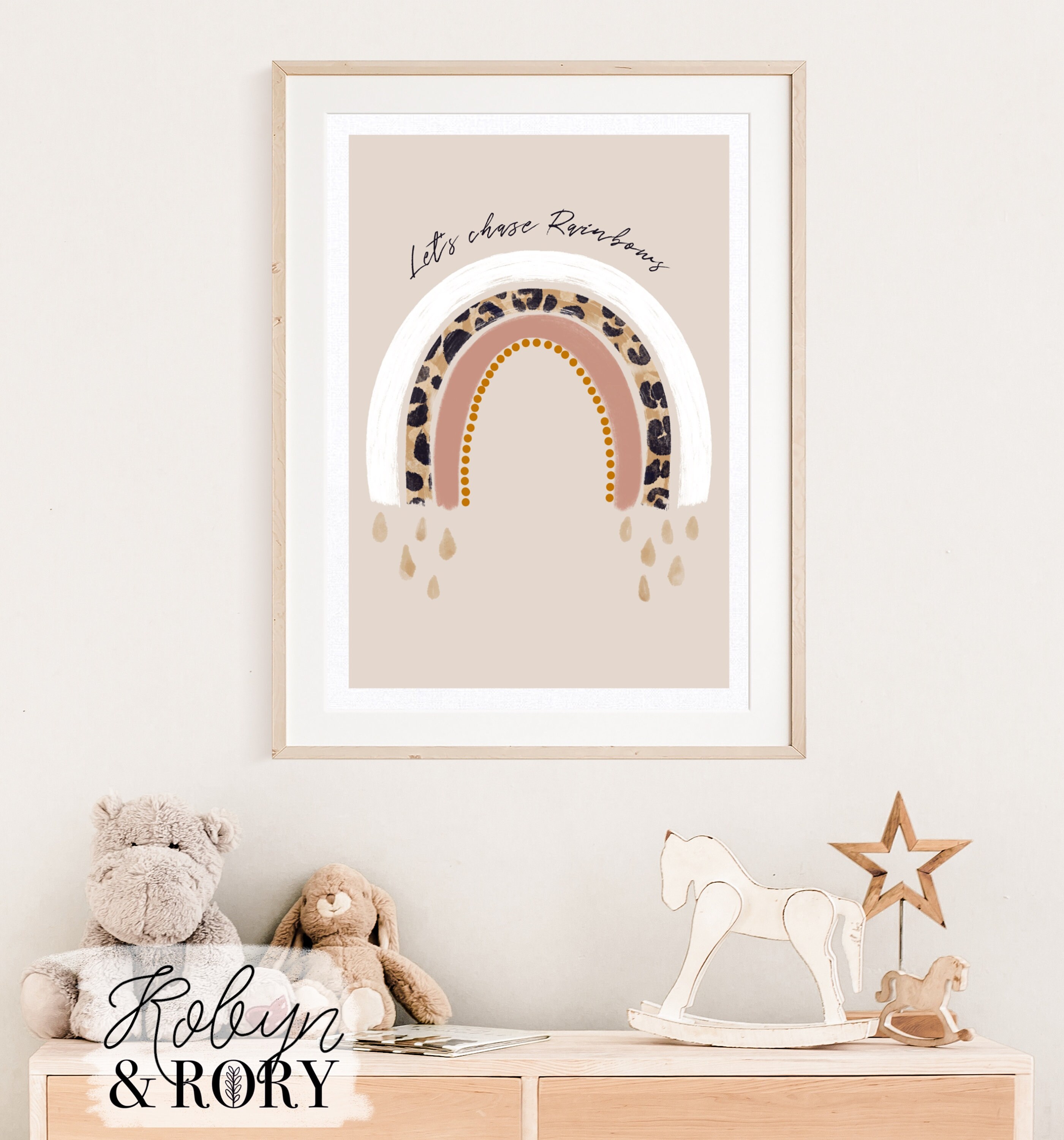 Personalised Nursery leopard rainbow Print Set kids Wall Art | Etsy