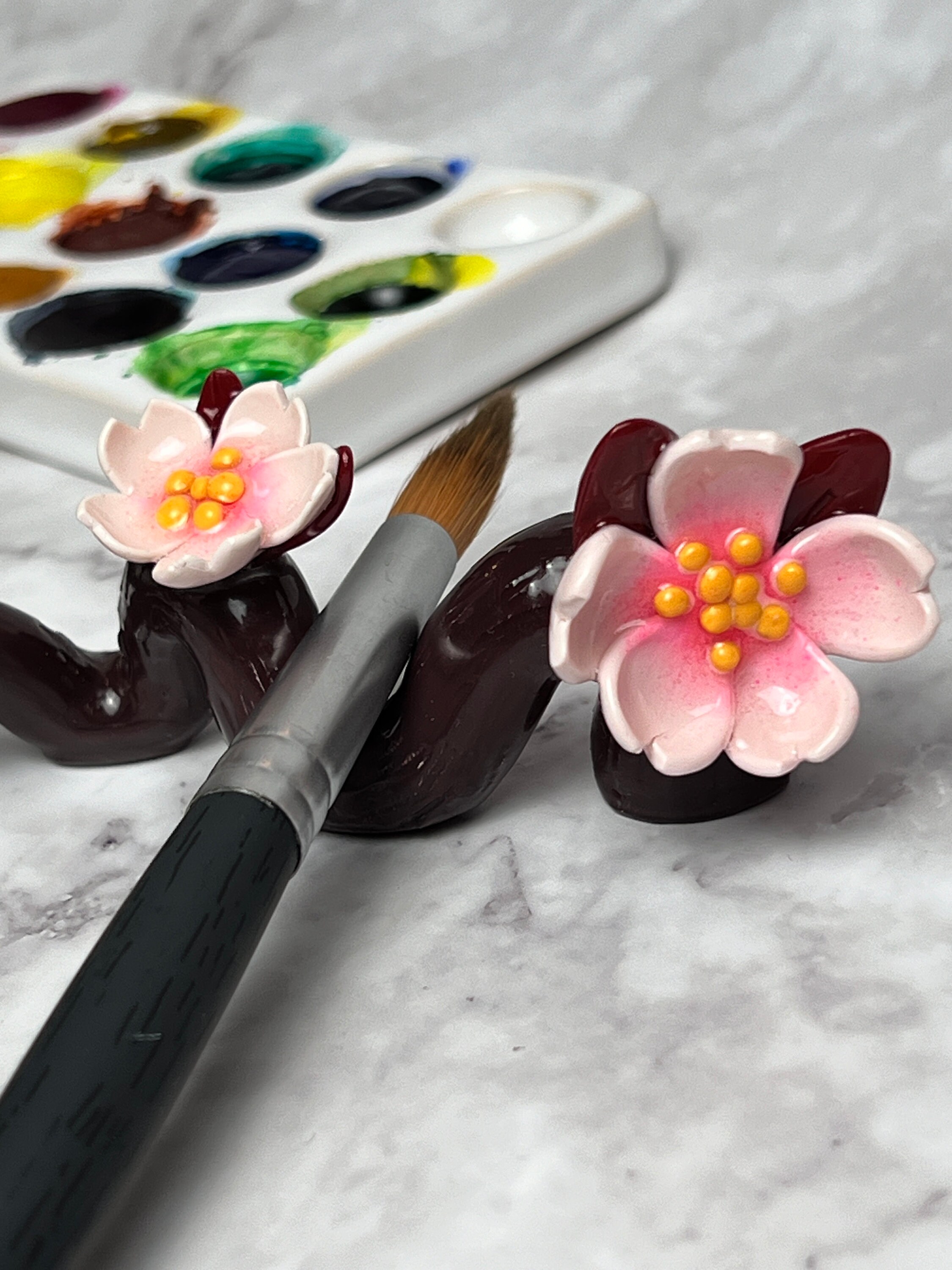 Cherry Blossom Brush Rest Clay Brush Rest Handmade Brush Rest ...