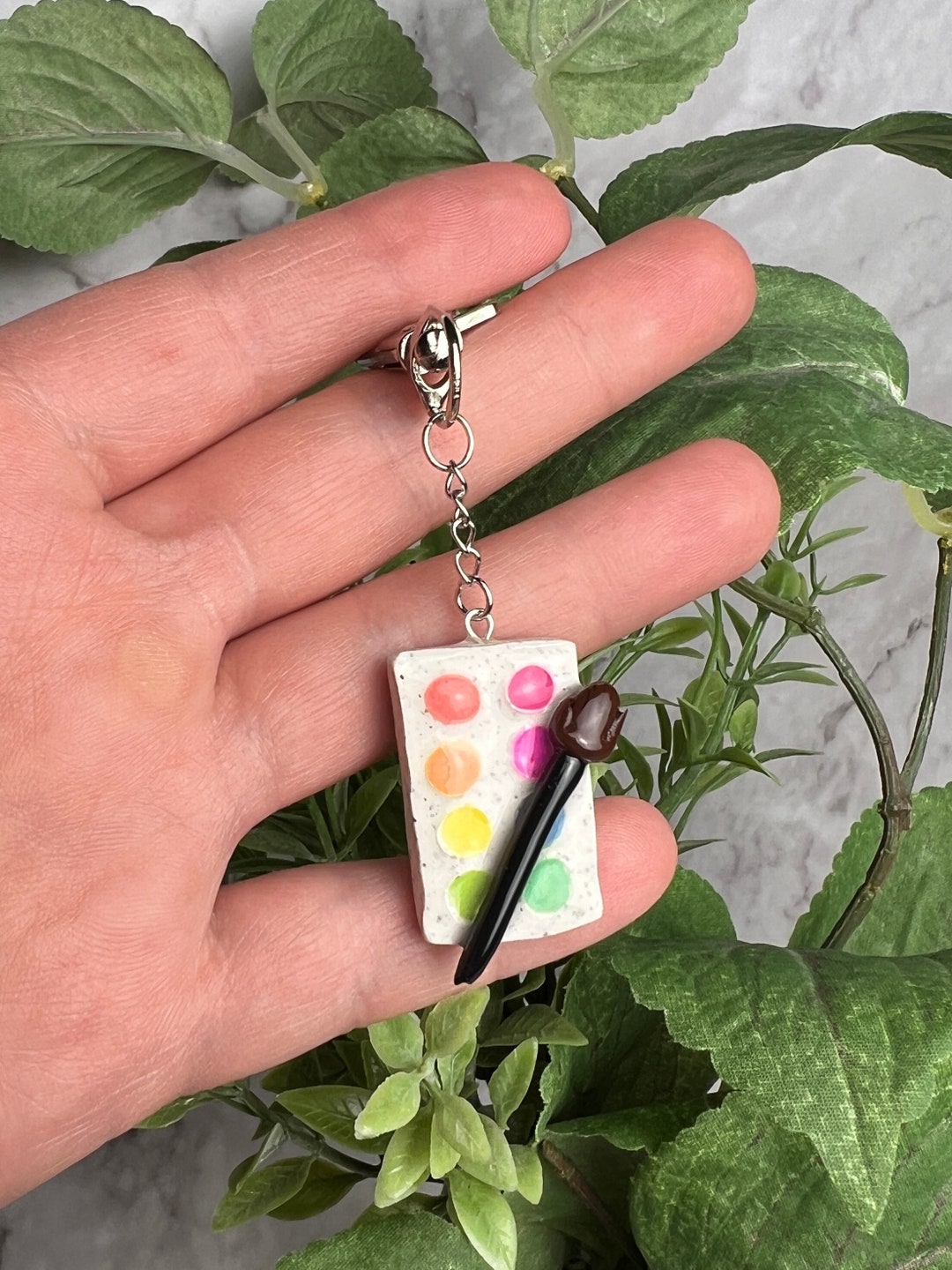 Cute Artist Keychain | Paint Brush & Palette Keychain | Clay Keychain ...