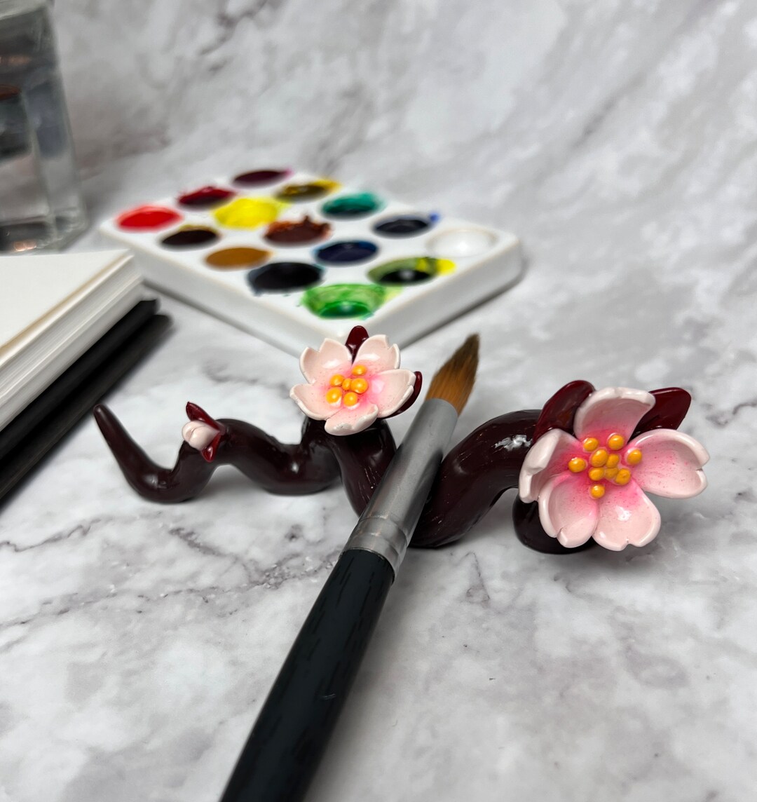 Cherry Blossom Brush Rest | Clay Brush Rest | Handmade Brush Rest ...