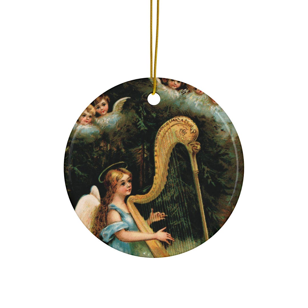 Angels With Harp in Woods, Ceramic Ornament, Christmas Tree Decor ...