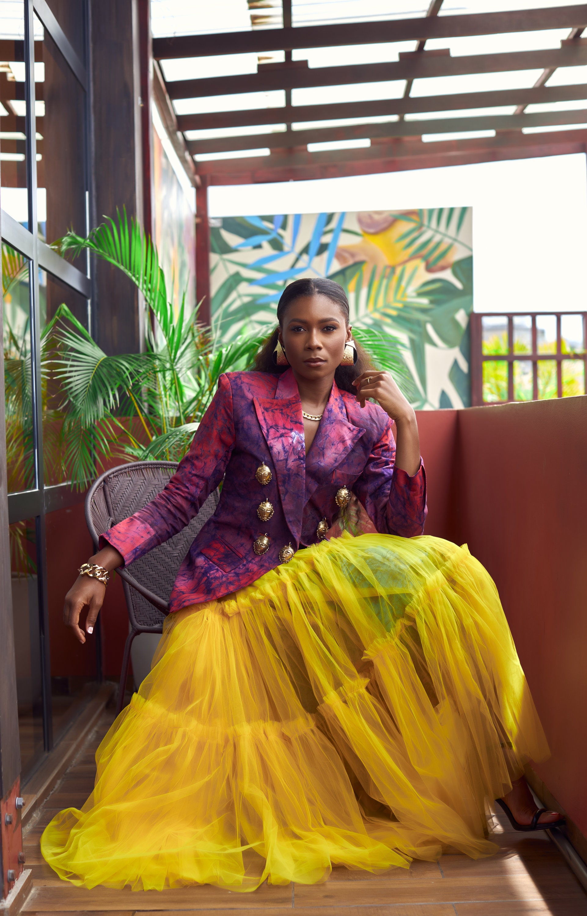 Batik Double Breasted Jacket With Gold Plated Brass Masks pink Pre ...