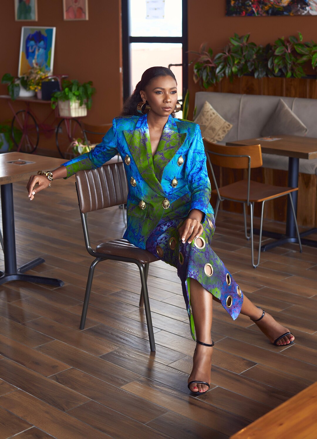 Batik Double Breasted Jacket With Gold Plated Brass Masks - Pre Order ...