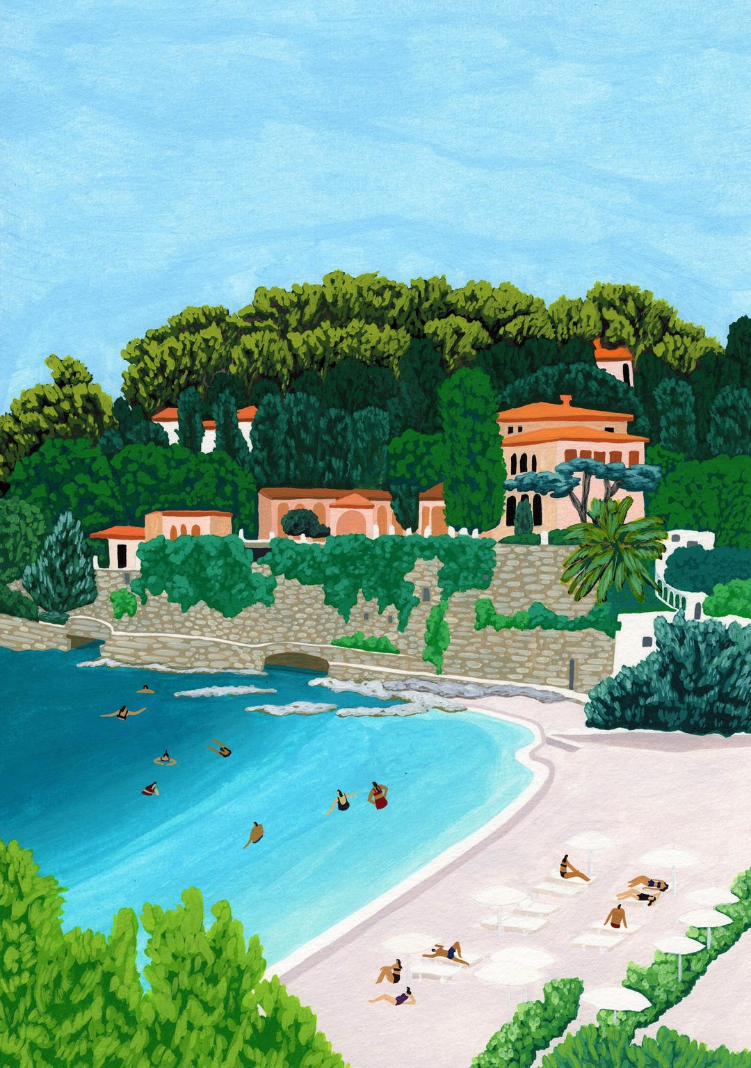 French Riviera Painting of Paloma Beach in France, Côte D'azur Painting ...