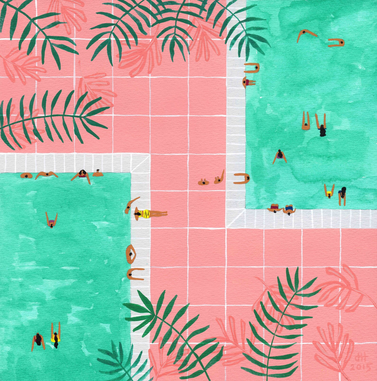 Art Print of Original Painting "two Pools" by Helo Birdie - Swimming ...