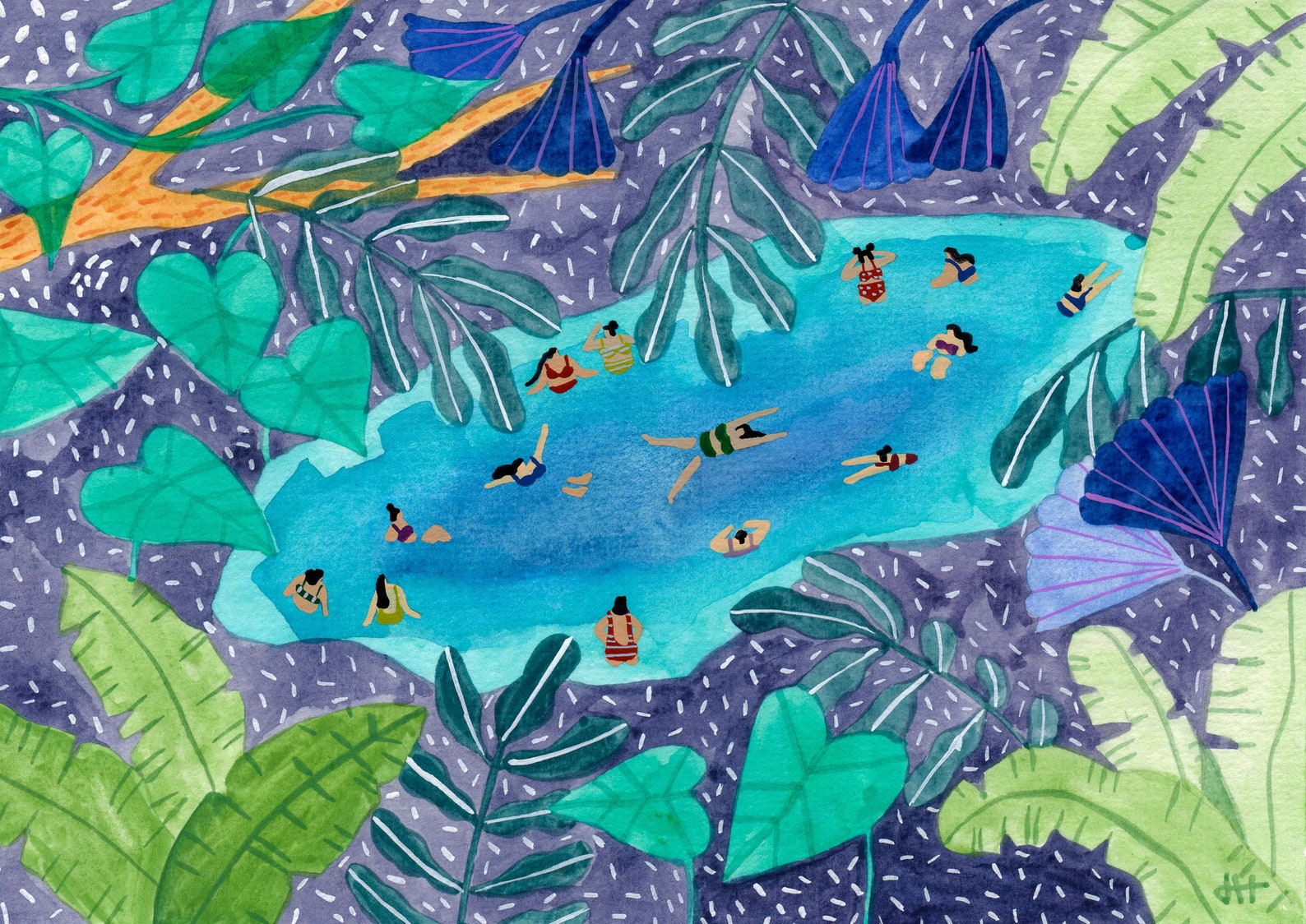 Art print of watercolor painting Midnight jungle | Etsy