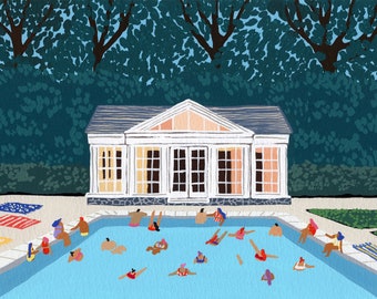 Art Print of Original Painting pool House Party | Etsy
