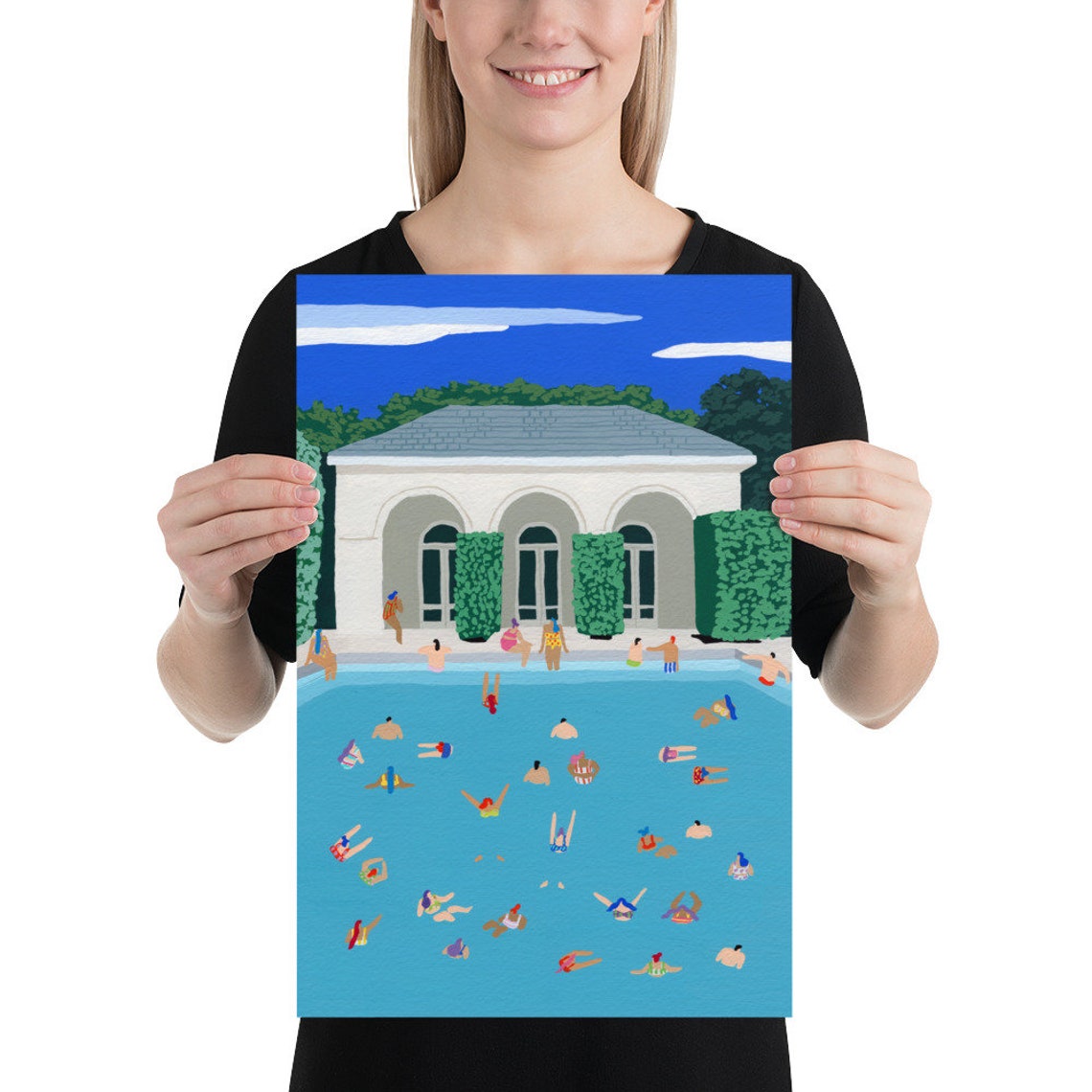 Art Print of Original Painting pool House Party | Etsy