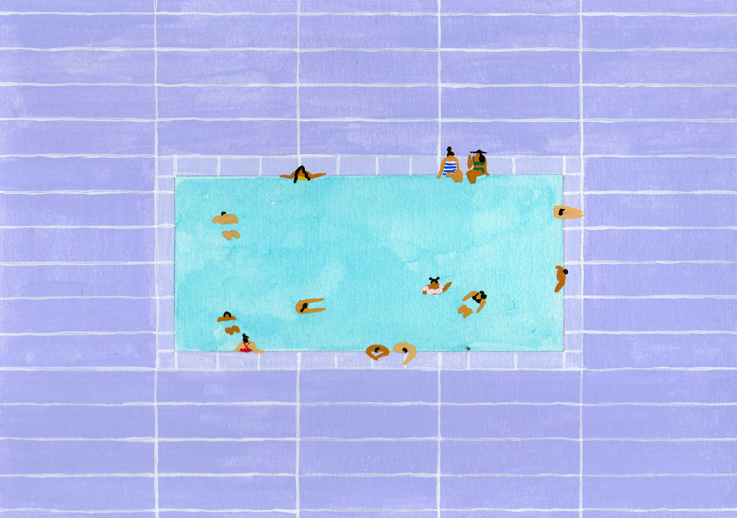 Lilac Pool Art Print of Original Gouache and Watercolor | Etsy