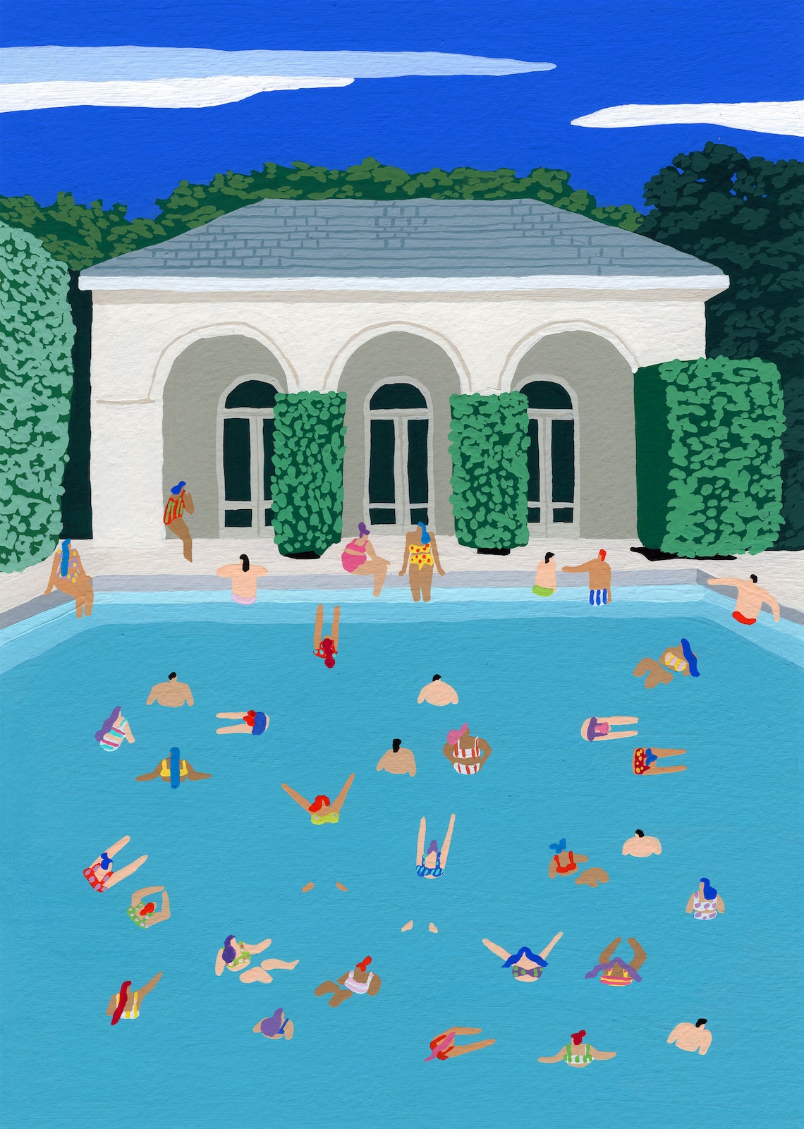 Art Print of Original Painting pool House Party - Etsy