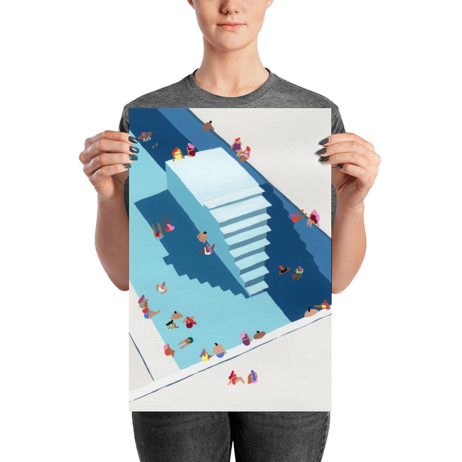 Art Print of Original Painting "meet Up" by Helo Birdie - Swimming Pool ...