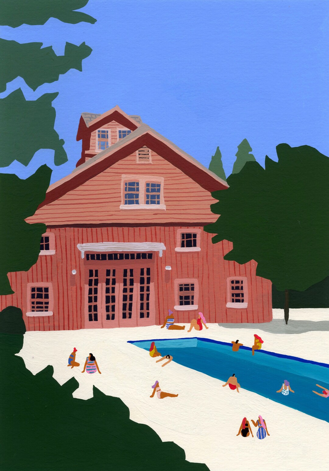 Pool House Art Print of Original Painting by Helo Birdie Swimming Pool ...