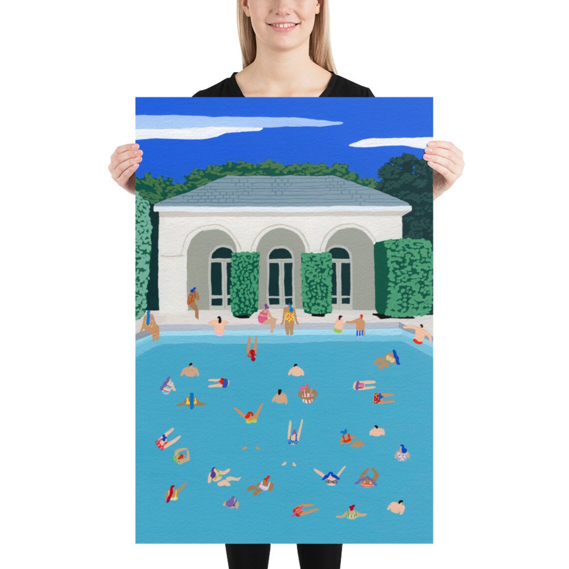 Art Print of Original Painting pool House Party | Etsy