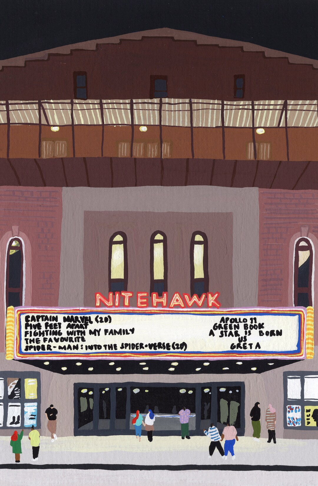 Art Print of Original Painting "nitehawk Cinema" - New York City - NYC ...