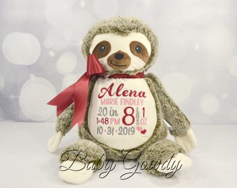Sloth Stuffed Animal Birth Announcement Baby Gift | Etsy