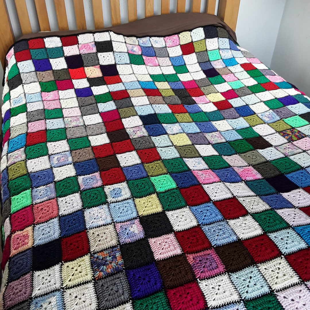 Vintage-style King Size Granny Square Crochet Blanket, Handmade ...
