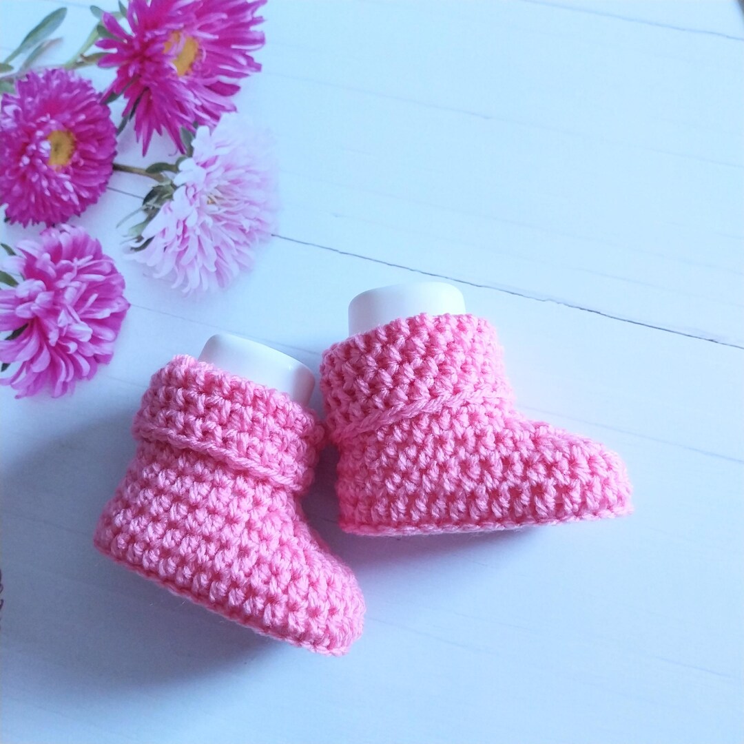 Fondant Pink Crocheted Baby Booties Set, 0-3 Months, Baby Girl, Gender ...