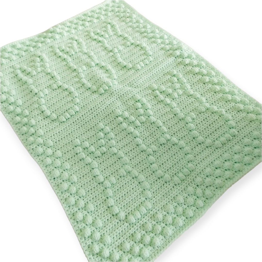 Handmade Crocheted Baby Blanket, Green Bunny Cot Cover, Textured ...